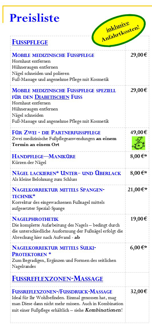 Anwendungen und Preisliste Teil 1 - Startseite Bea's mobile med. Fusspflege